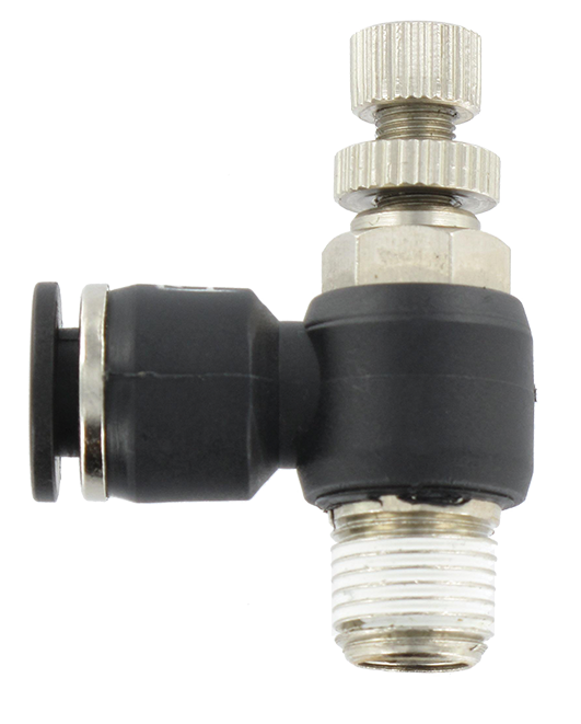 Flow control valves, with knurled adjusting screw, with push-in fittings - AIRFIT - Specialist ...